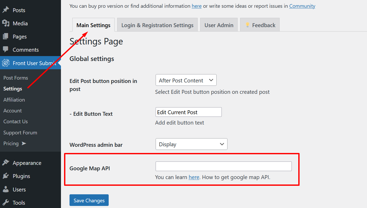 Google Map - WP Front User Submit