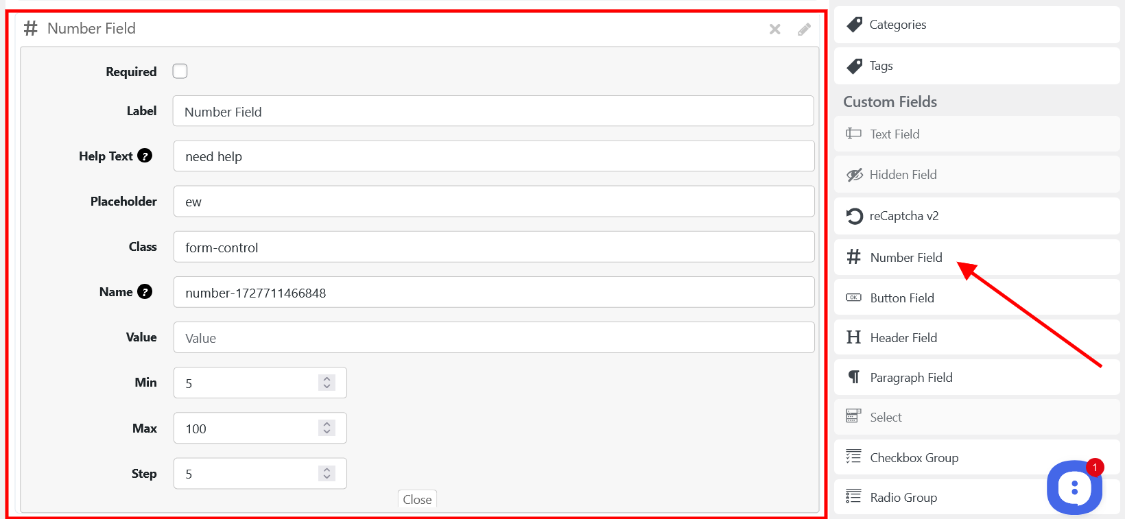 Number - WP Front User Submit
